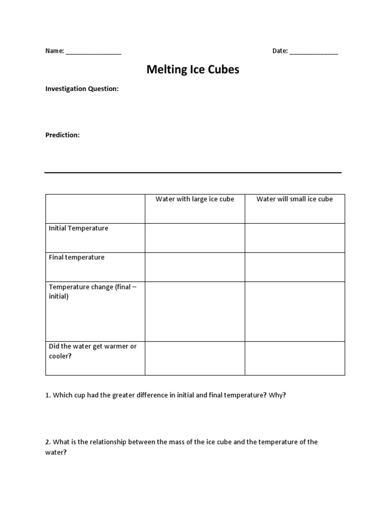 Melting Ice Cubes Activity | PDF