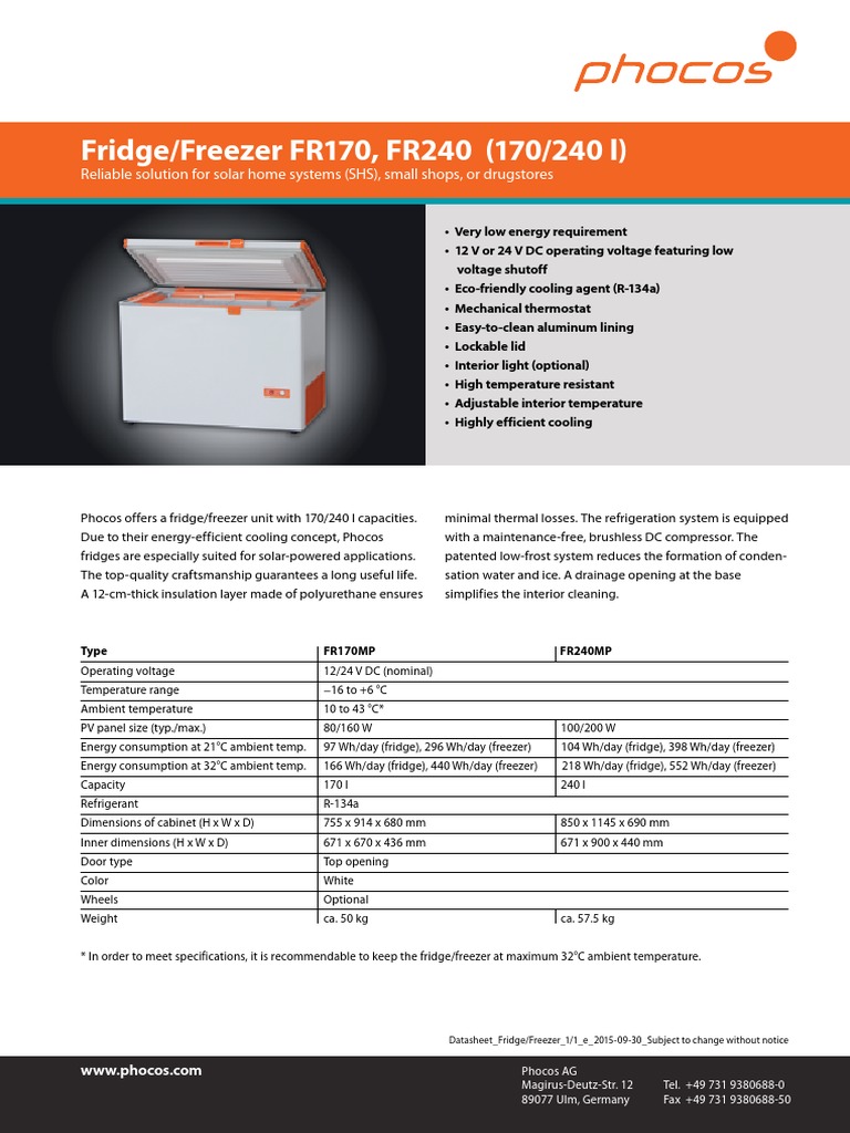Phocos Datasheet FR-Serie e Web | PDF | Refrigerator | Energy Technology