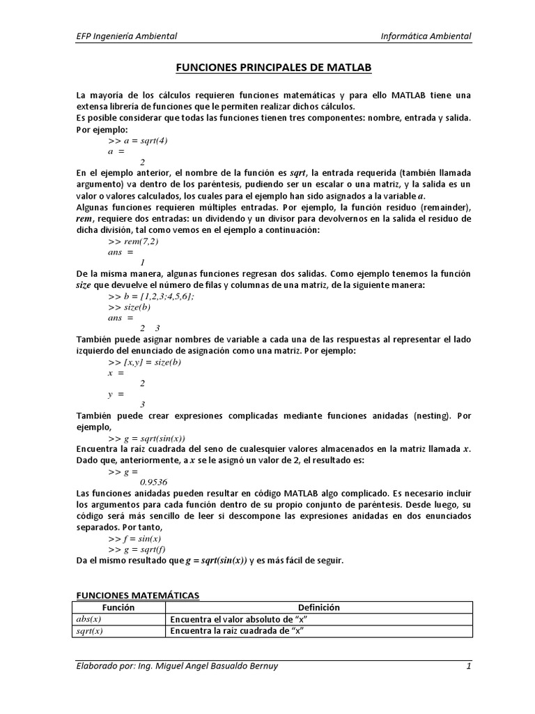 Ejercicios de Matlab | PDF | Número complejo | Matriz (Matemáticas)