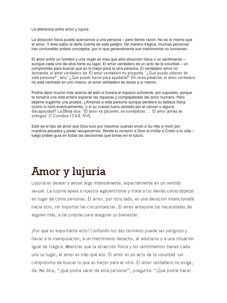 La Diferencia Entre Amor y Lujuria | PDF | Prostitución | Lujuria