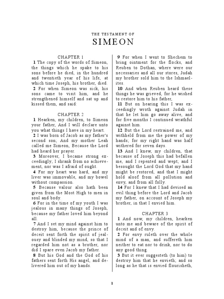 The Testament of Simeon | PDF | Religious Belief And Doctrine | Torah Books