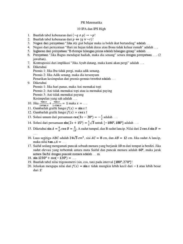 Homework Grade 10 | PDF