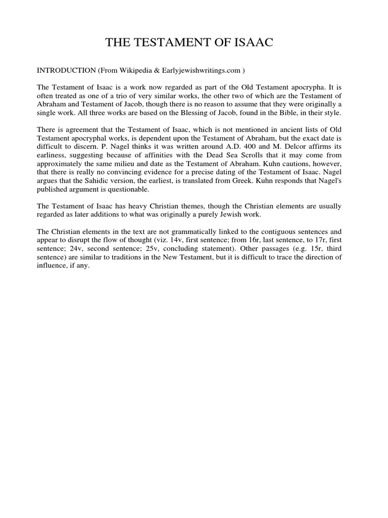 The Testament of Isaac | PDF | Isaac | Jacob