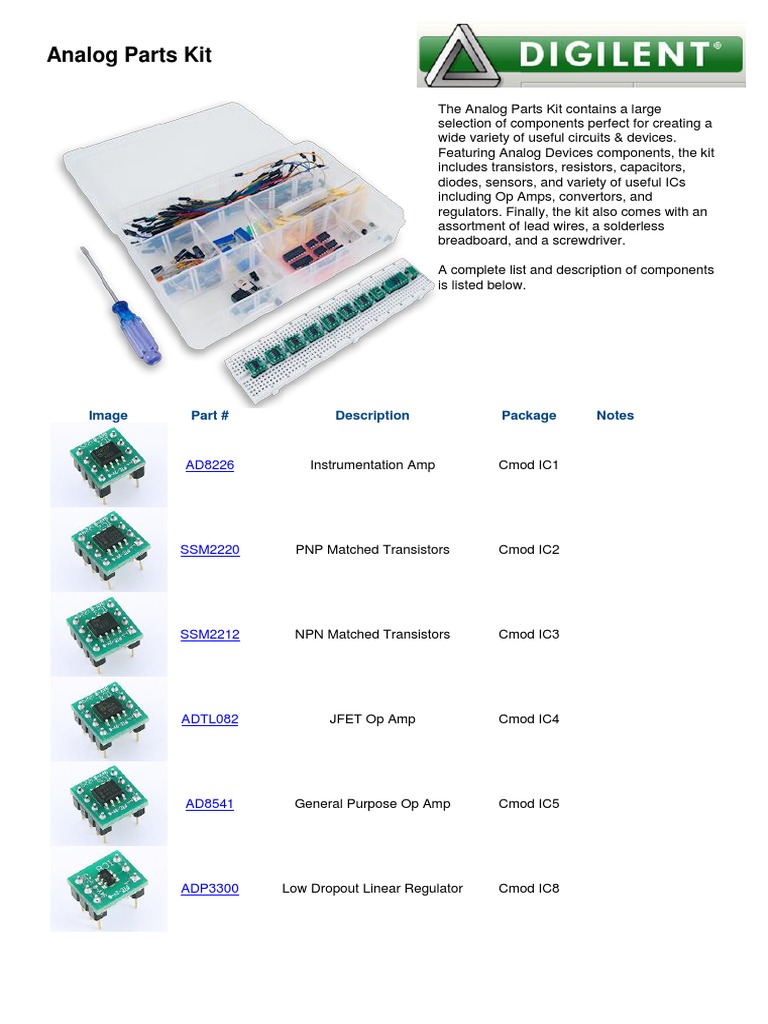 Digilent Analog Parts Kit Overview | PDF | Transistor | Operational ...