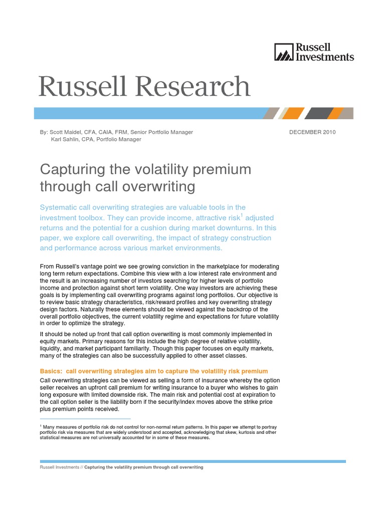 Options - Capturing The Volatility Premium Through Call Overwriting PDF ...