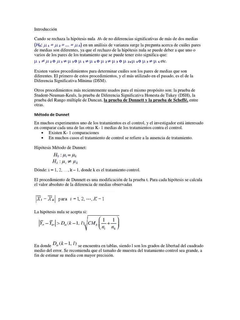 Metodo de Dunnet | PDF | Análisis de variación | Estadísticas