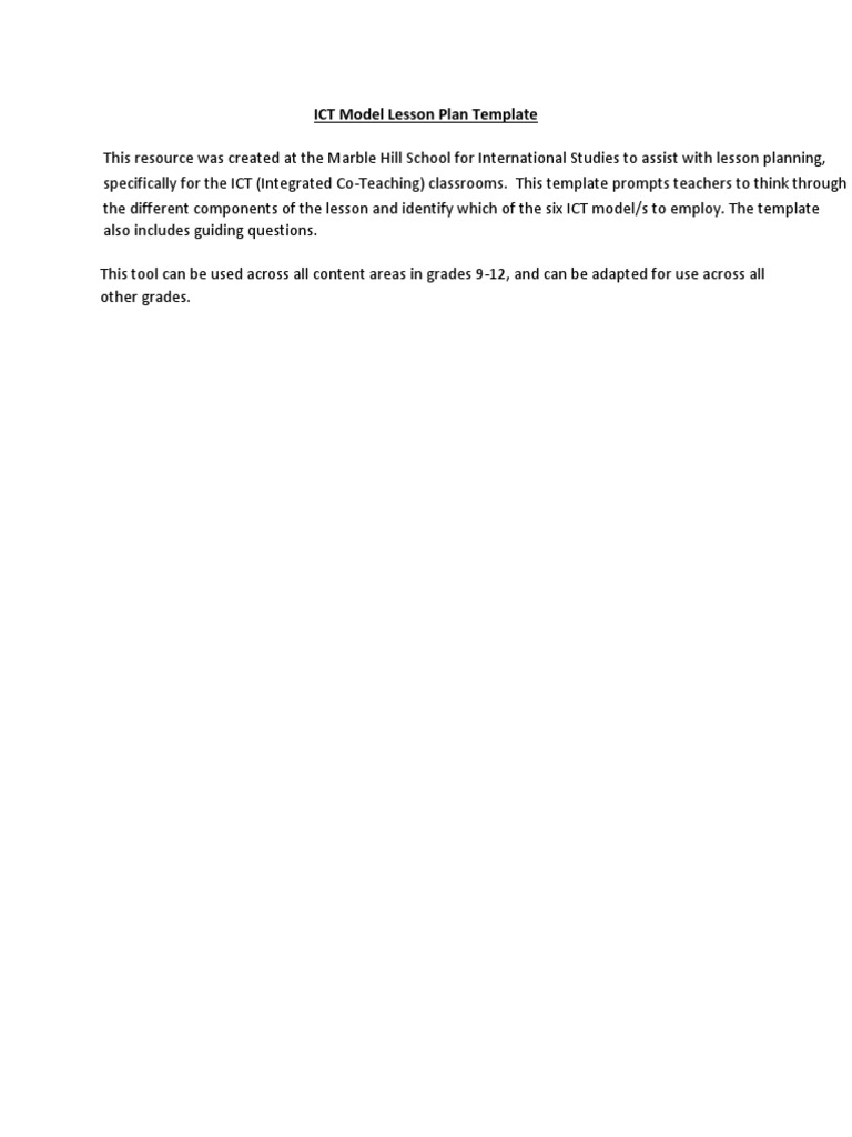 10x477 Ict Model Lesson Plan Template | PDF | Educational Technology ...