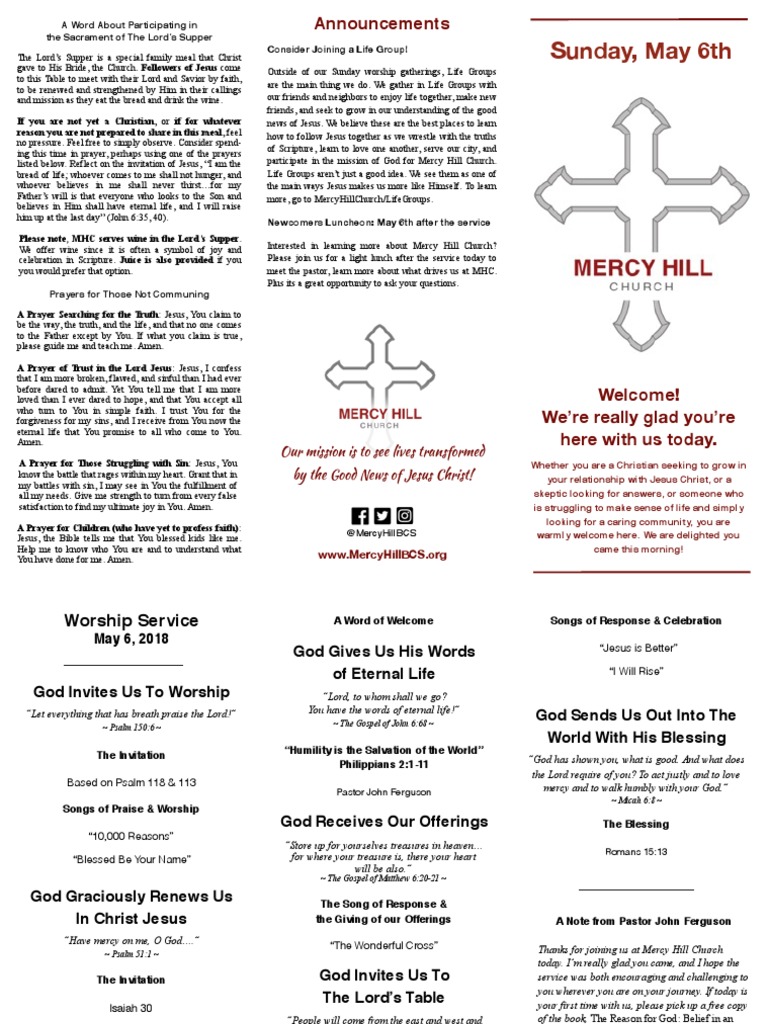 May 06, 2018 Worship Folder | PDF | Eucharist | God In Christianity