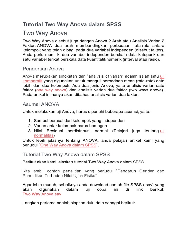 Tutorial Uji Two Way Anova SPSS | PDF