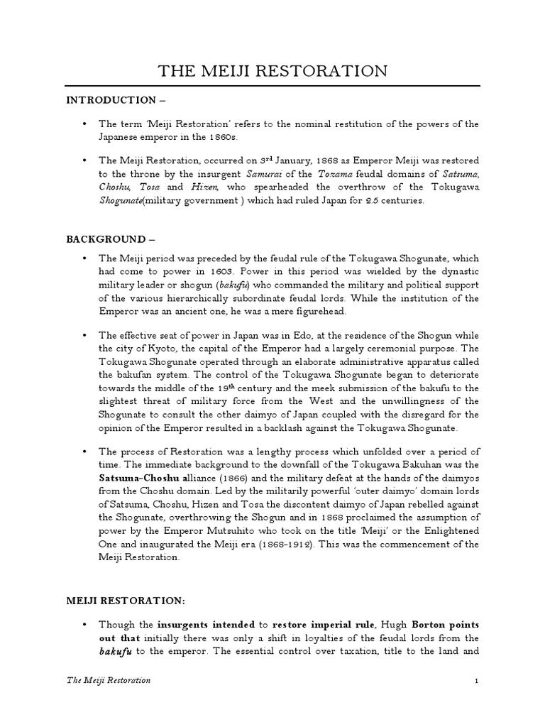 Meiji Restoration PDF | PDF | Shogun | Feudal Japan