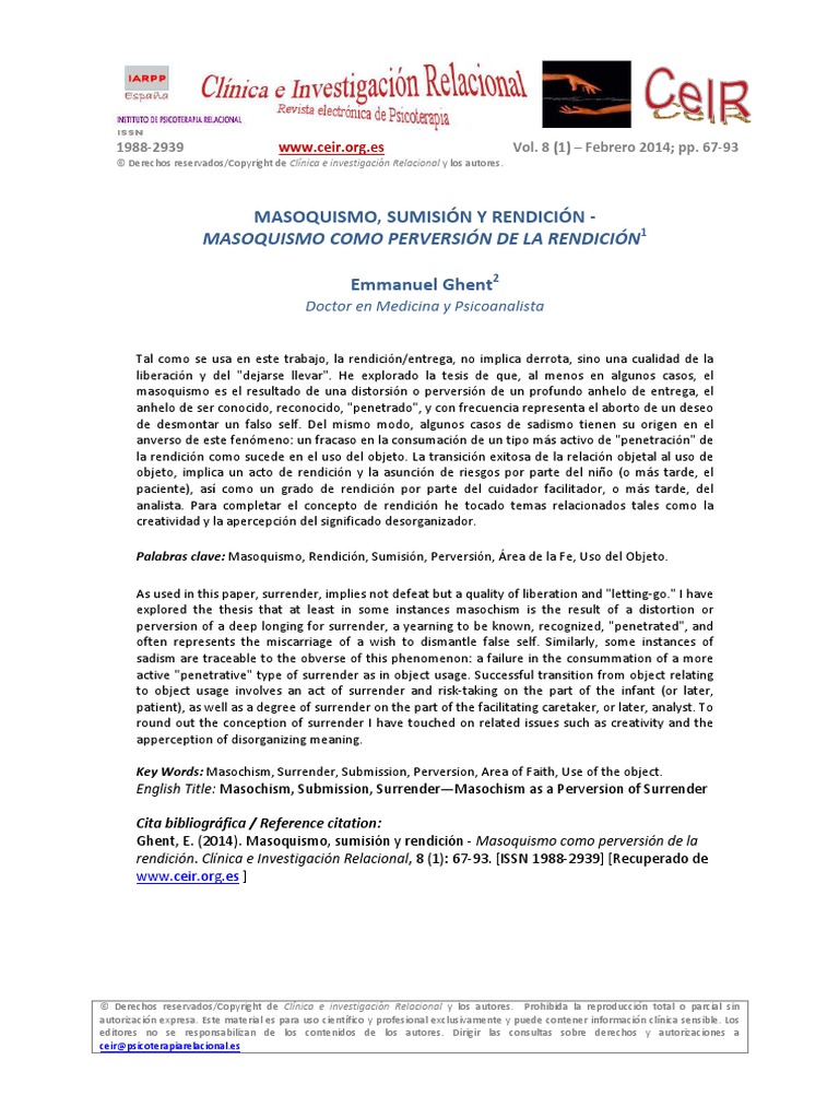 Ghent - Masoquismo, Sumision, Rendicion | PDF | Sadomasoquismo | Psicoanálisis