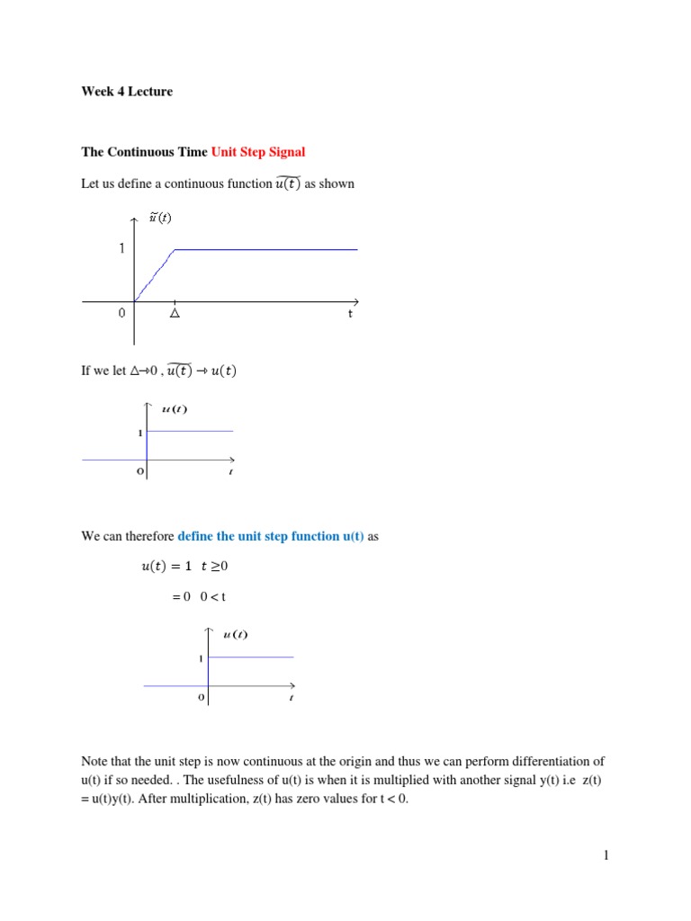 Week 4 Lecture: Unit Step Signal | PDF | Convolution | Mathematical Objects