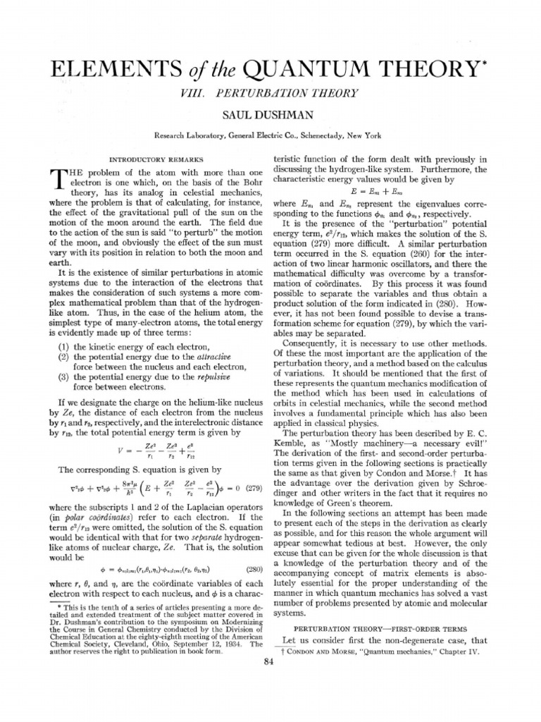 Perturbation Theory | PDF | Perturbation Theory (Quantum Mechanics ...