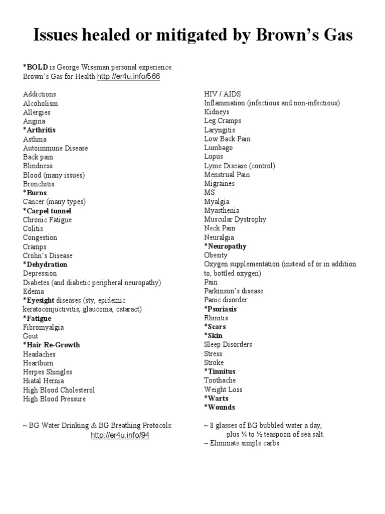 Browns Gas Issues Healed or Mitigated by Brown's Gas | PDF | Headache ...