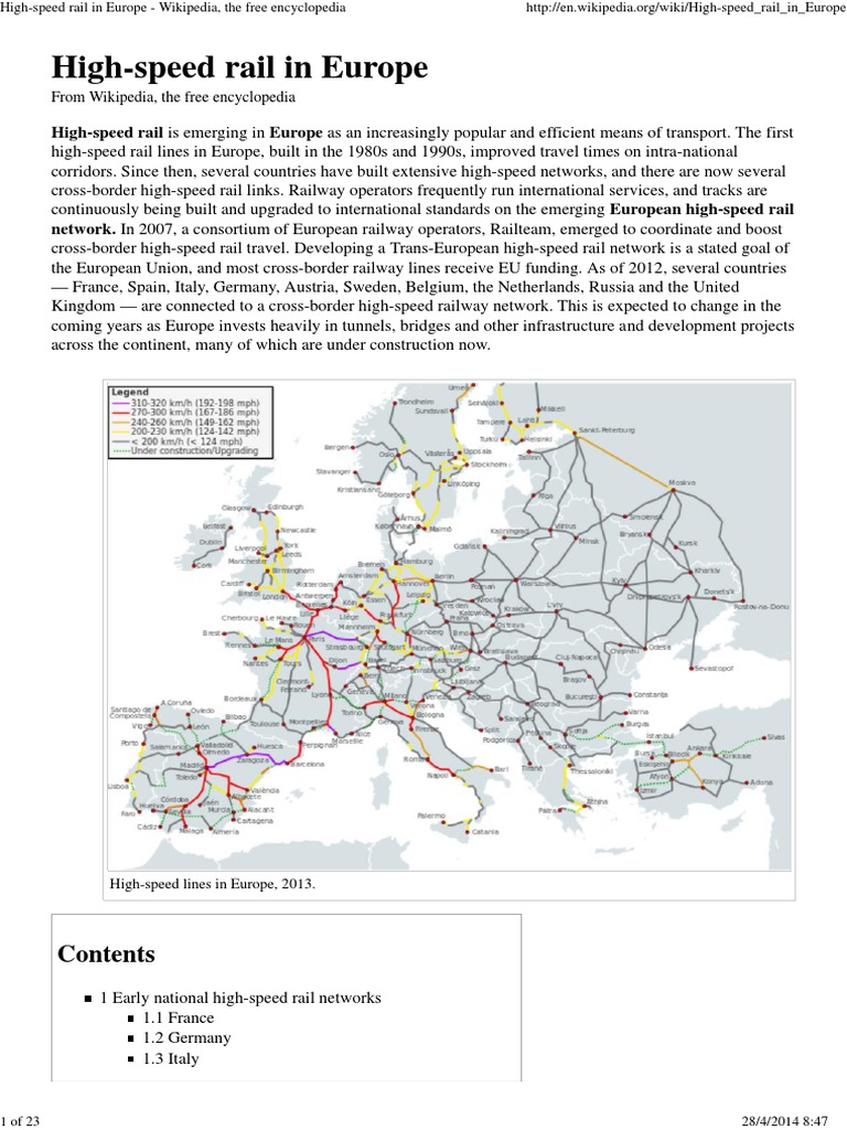 High-Speed Rail in Europe - Wikipedia, The Free Encyclopedia | PDF ...