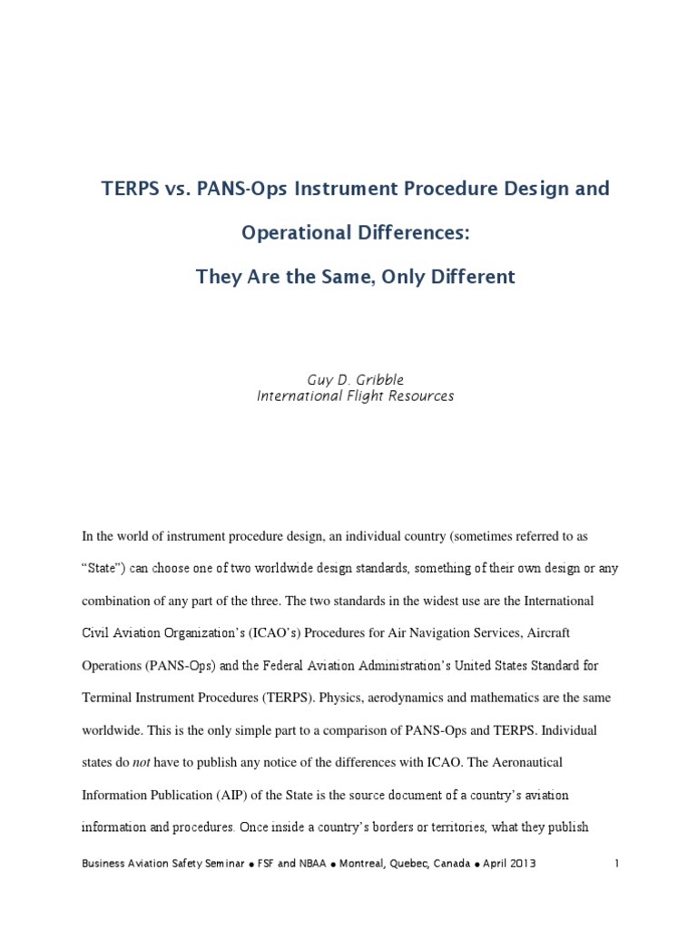 TERPS vs. PANS-Ops Instrument Procedure Design and Operational ...