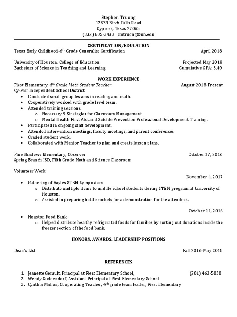 Stephen Truong Current Resume | PDF | Schools | Teachers
