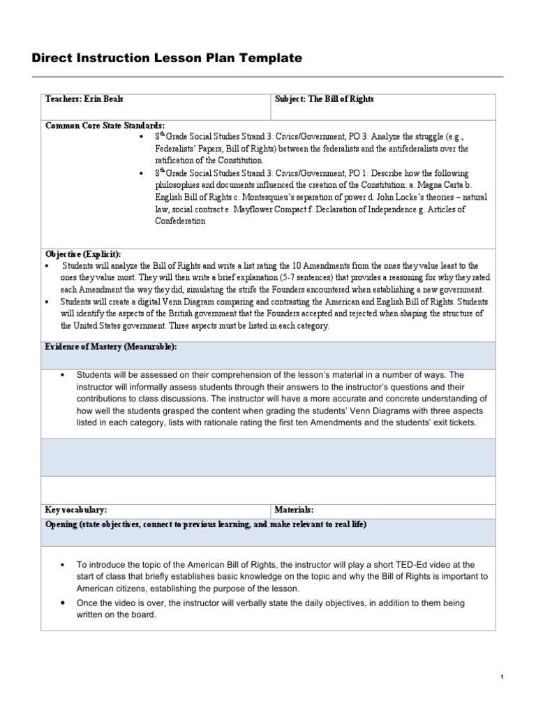 Bill of Rights Lesson Plan | PDF | United States Bill Of Rights ...