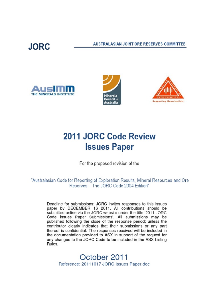 2011 JORC Code Review Issues Paper: October 2011 | PDF | Mining | Business