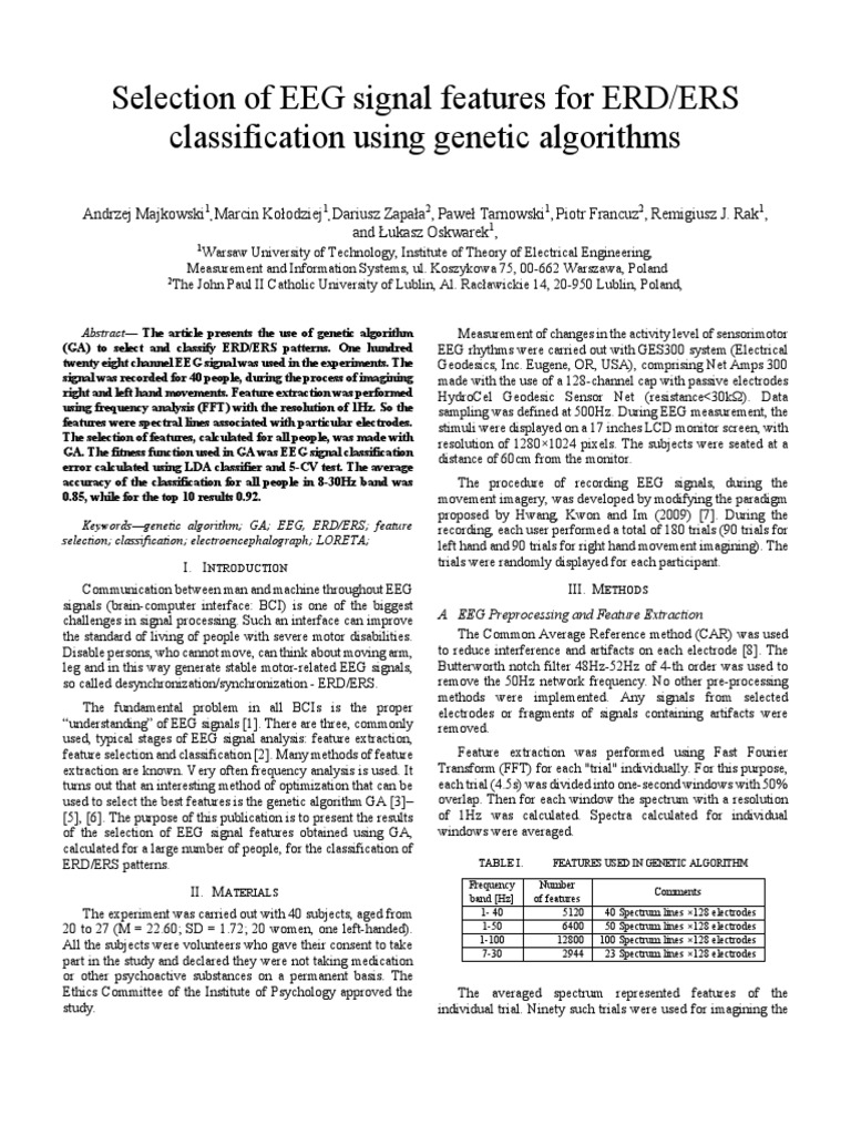 Optimizing EEG Signal Feature Selection for ERD/ERS Classification Using Genetic Algorithms ...