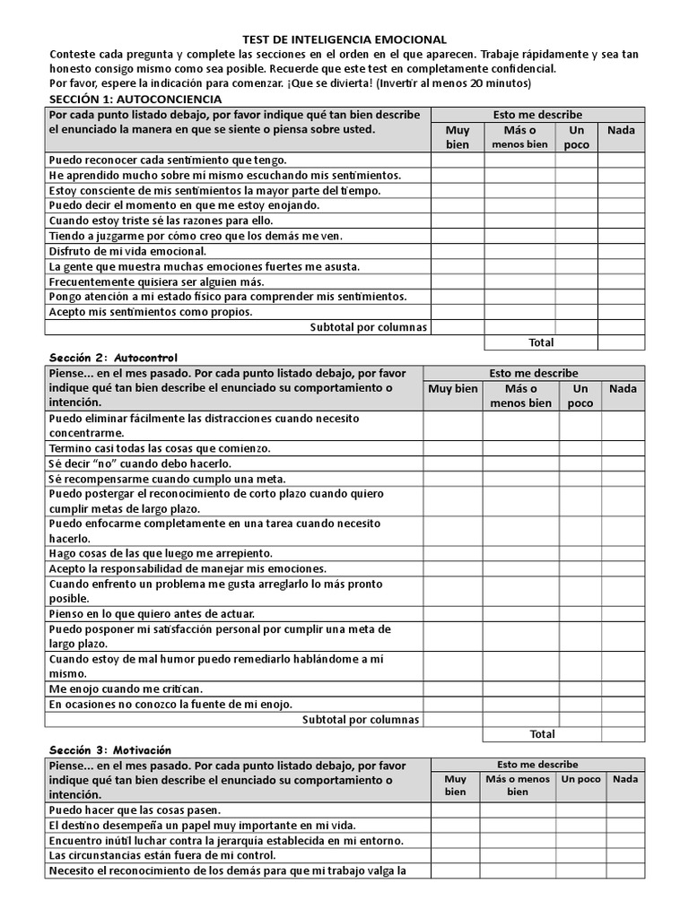 Test Inteligencia Emocional | PDF | Inteligencia emocional | Las emociones