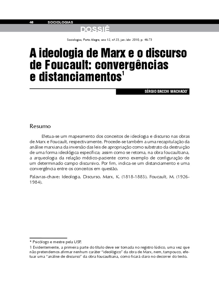 Ideologia de Marx e o Discurso de Foucault | PDF | Karl Marx | Michel ...