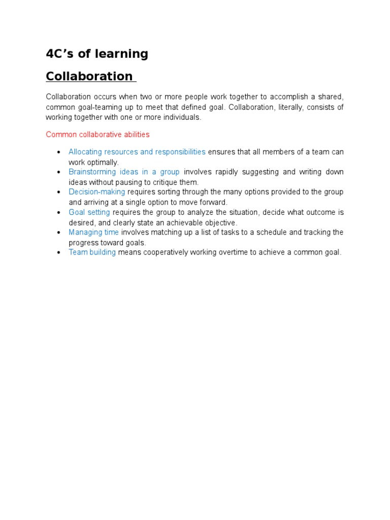 4C's of Learning Collaboration: Common Collaborative Abilities | PDF ...