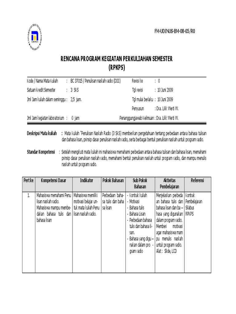 Rencana Program Penulisan Naskah Radio | PDF