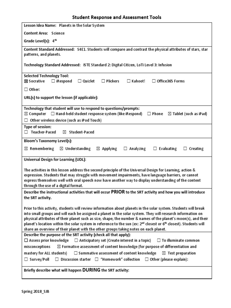 06 Student Response Tools Lesson Idea Template | PDF