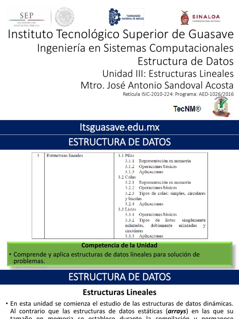 EDD U3 Estructuras Lineales 2016 | PDF | Cola (tipo de datos abstractos ...