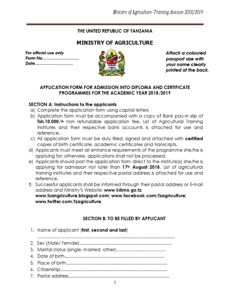 Application Form For Admission 2018-2019 | PDF | Behavior Modification ...