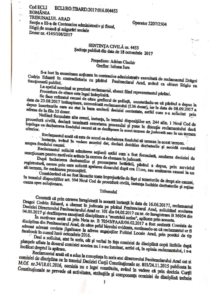 Sentinta Comisie Dragoi Codrin | PDF