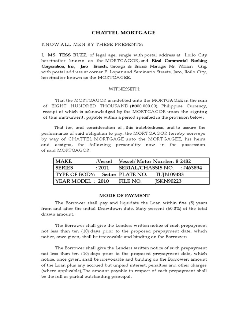 Chattel Mortgage | PDF | Mortgage Law | Loans