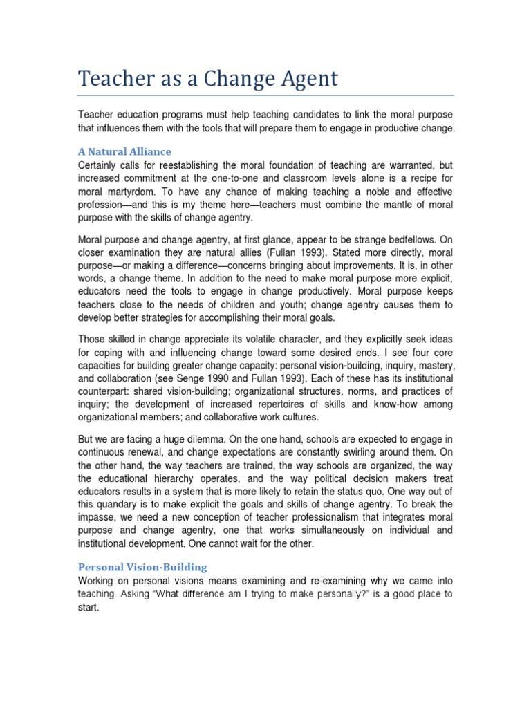 Teacher As Change Agent | PDF | Teachers | Change