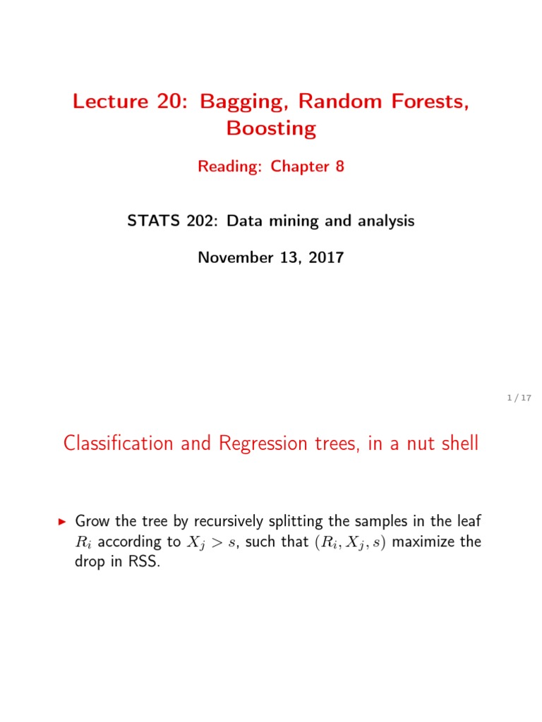 Lecture 20: Bagging, Random Forests, Boosting: Reading: Chapter 8 | Download Free PDF ...