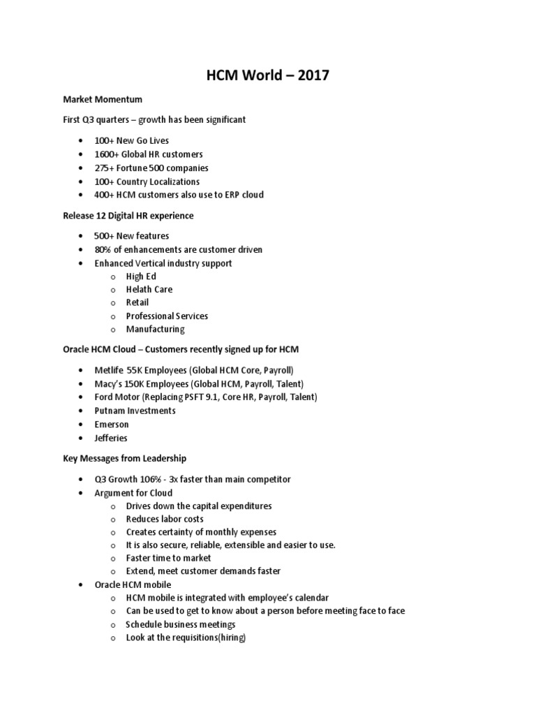 HCM World 2017 - V1 | PDF | Cloud Computing | Enterprise Resource Planning