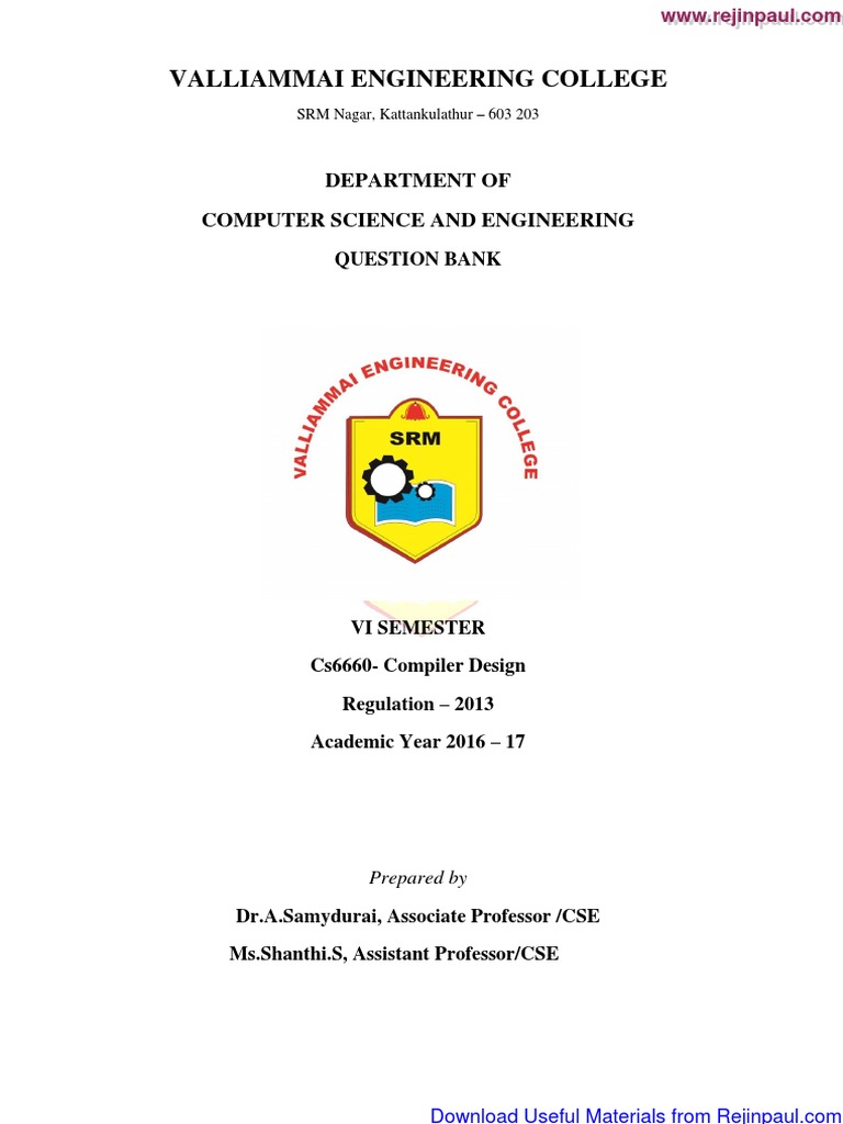 Cs6660 Notes Rejinpaul III | PDF | Parsing | Regular Expression