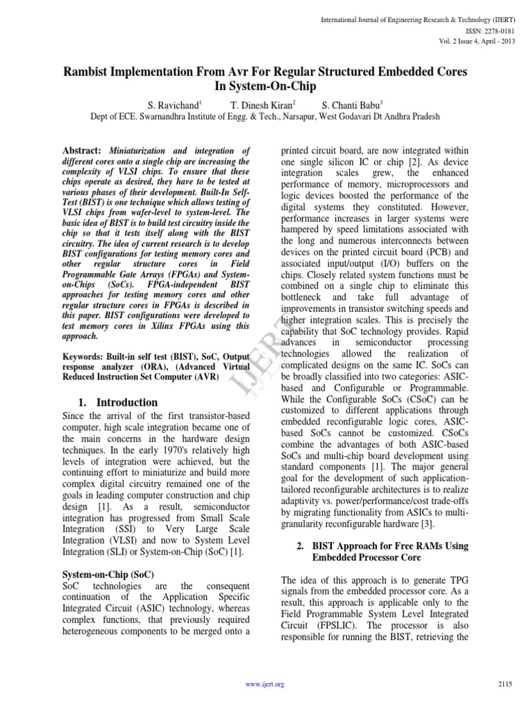 Ijert Ijert: Rambist Implementation From Avr For Regular Structured Embedded Cores in System-On ...