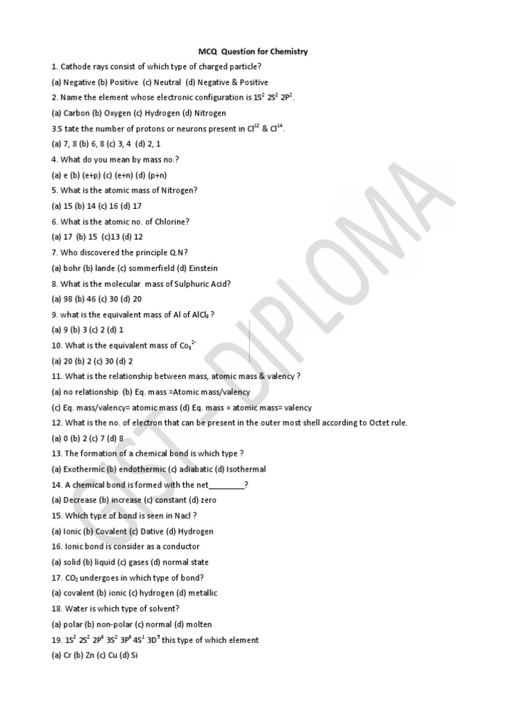 MCQ Question For Chemistry | PDF