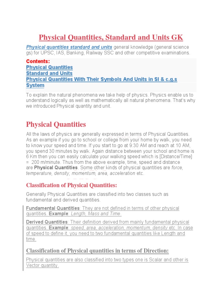 Physical Quantities, Standards and Units PDF | PDF | Units Of Measurement | Quantity