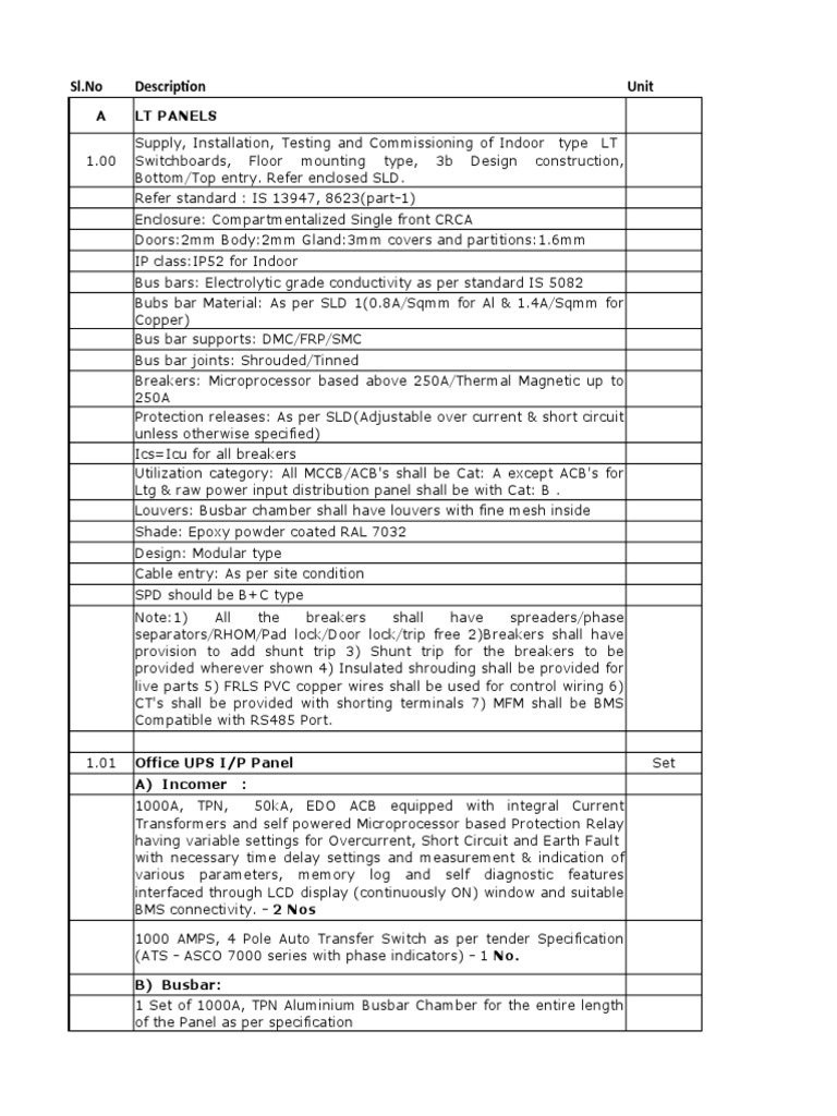 V2ps-Proposed Project Panel Boq-R0-21 Sep 2016 | PDF | Relay ...