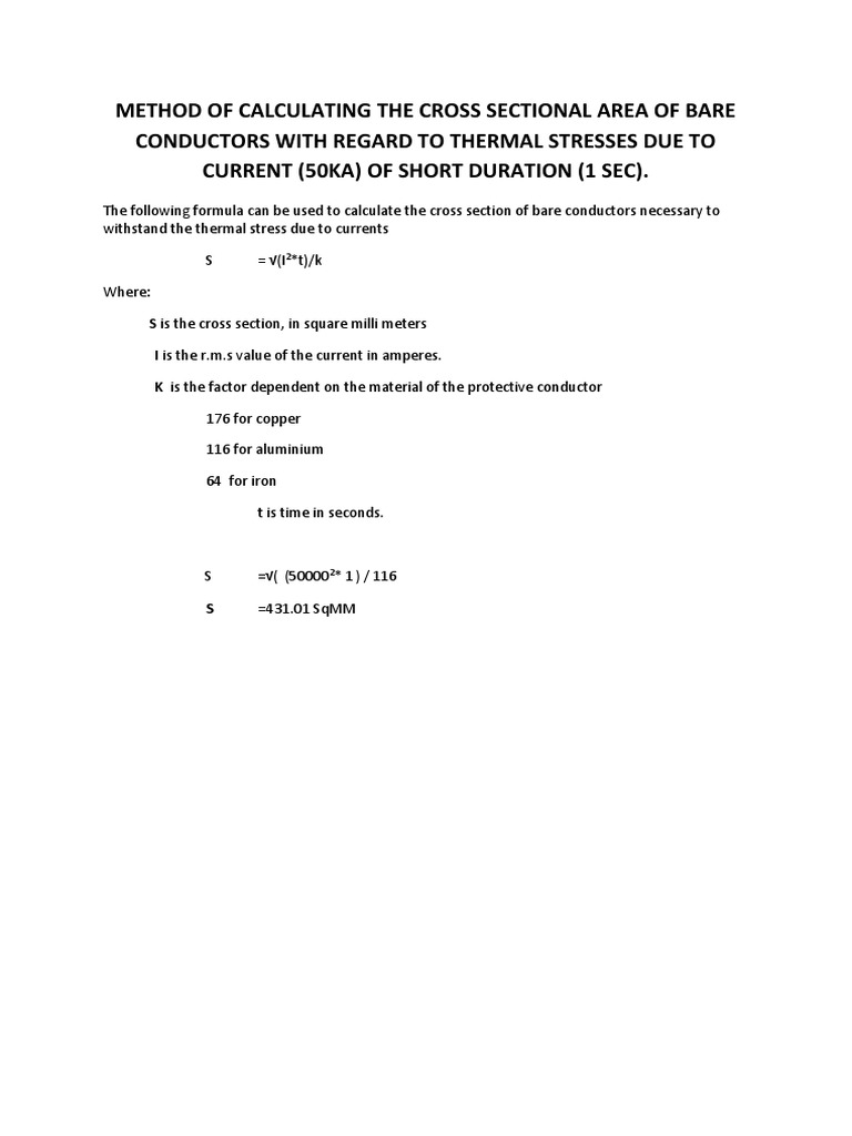 Method of Calculating The Cross Sectional Area of Bare Conductors With ...