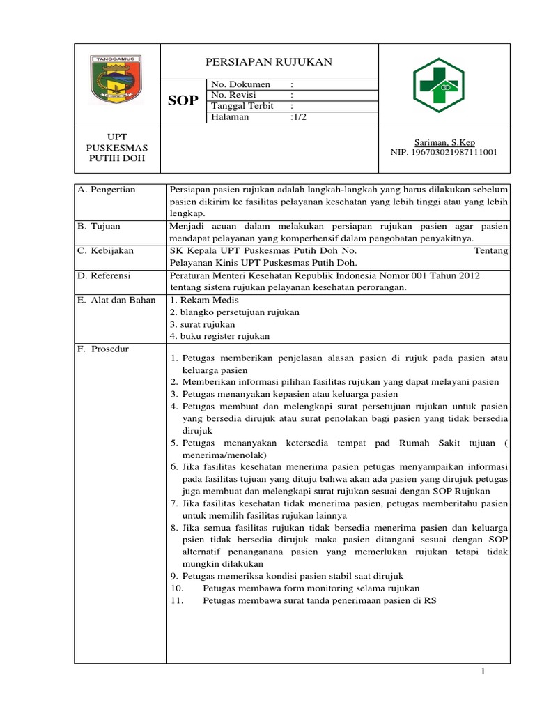 Sop Persiapan Pasien Rujukan | PDF | Sains & Matematika