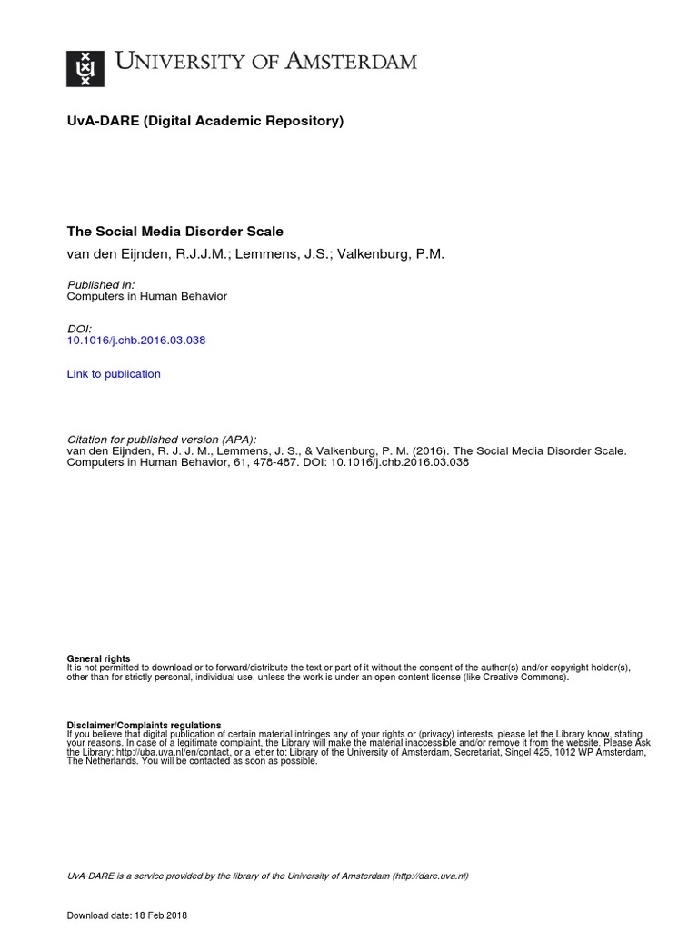 Social Media Disorder Scale-2 | PDF | Validity (Statistics) | Survey ...