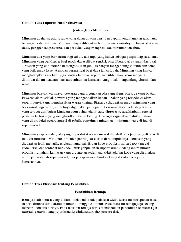 Contoh Teks Laporan Hasil Observasi | PDF