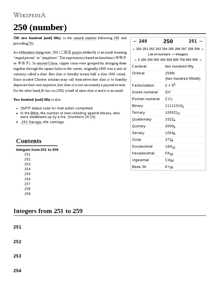 250 (Number) : 250 (Two Hundred (And) Fifty) Is The Natural Number ...