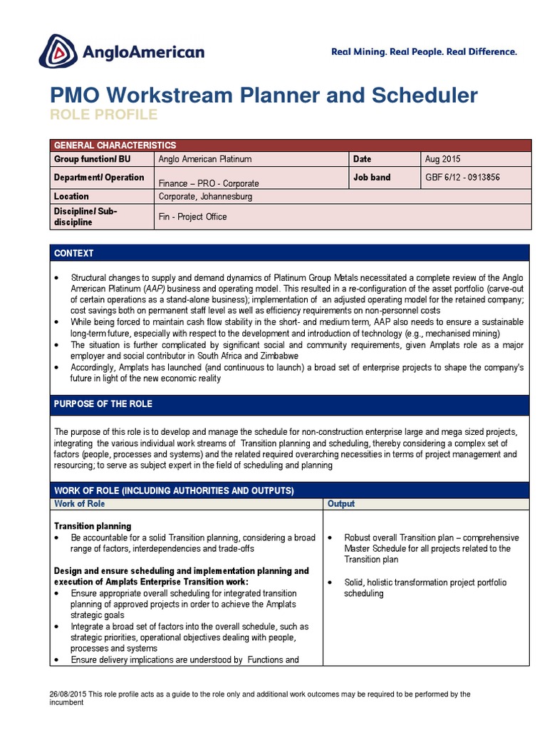 PLATCHR04 - PMO Workstream Planner and Scheduler - Band 6 | PDF ...