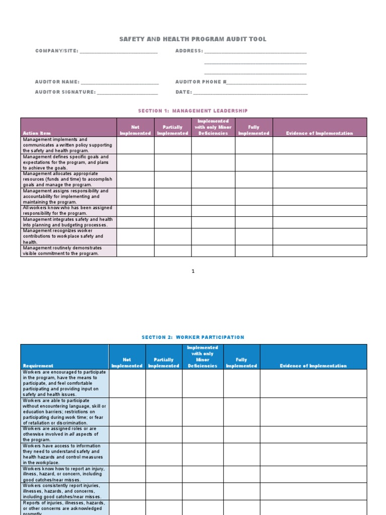 Safety and Health Program Audit Tool: Section 1: Management Leadership ...