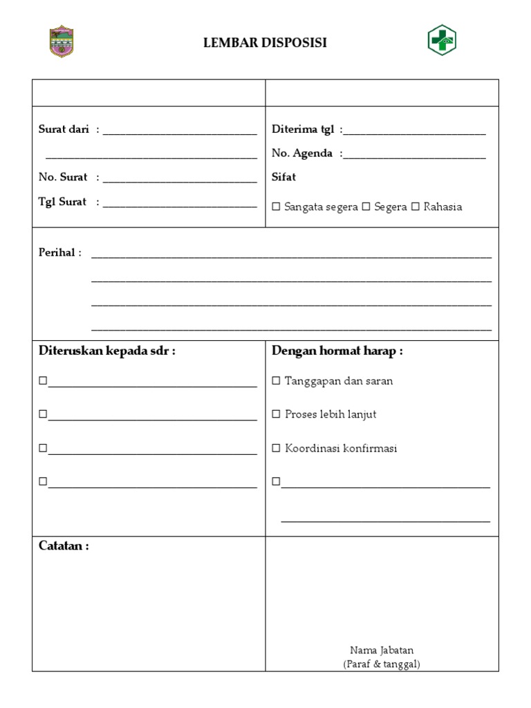 Contoh Lembar Disposisi Surat Masuk | PDF
