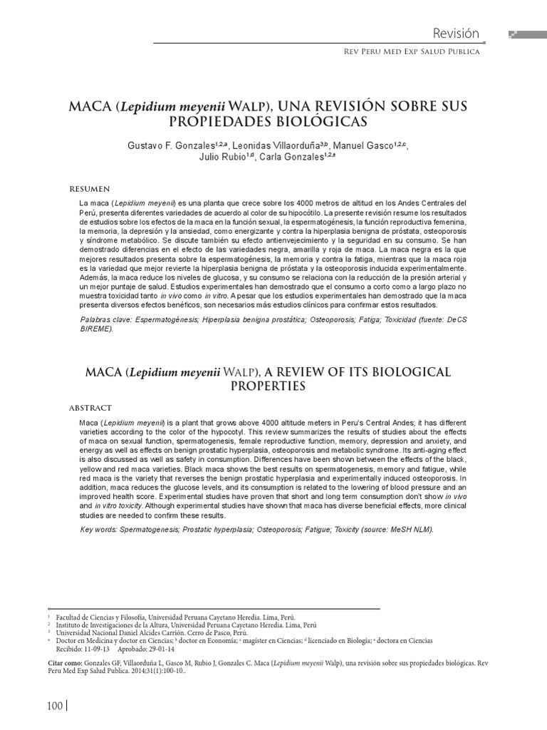 MACA (Lepidium meyenii Walp), A REVIEW OF ITS BIOLOGICAL PROPERTIES AND ...